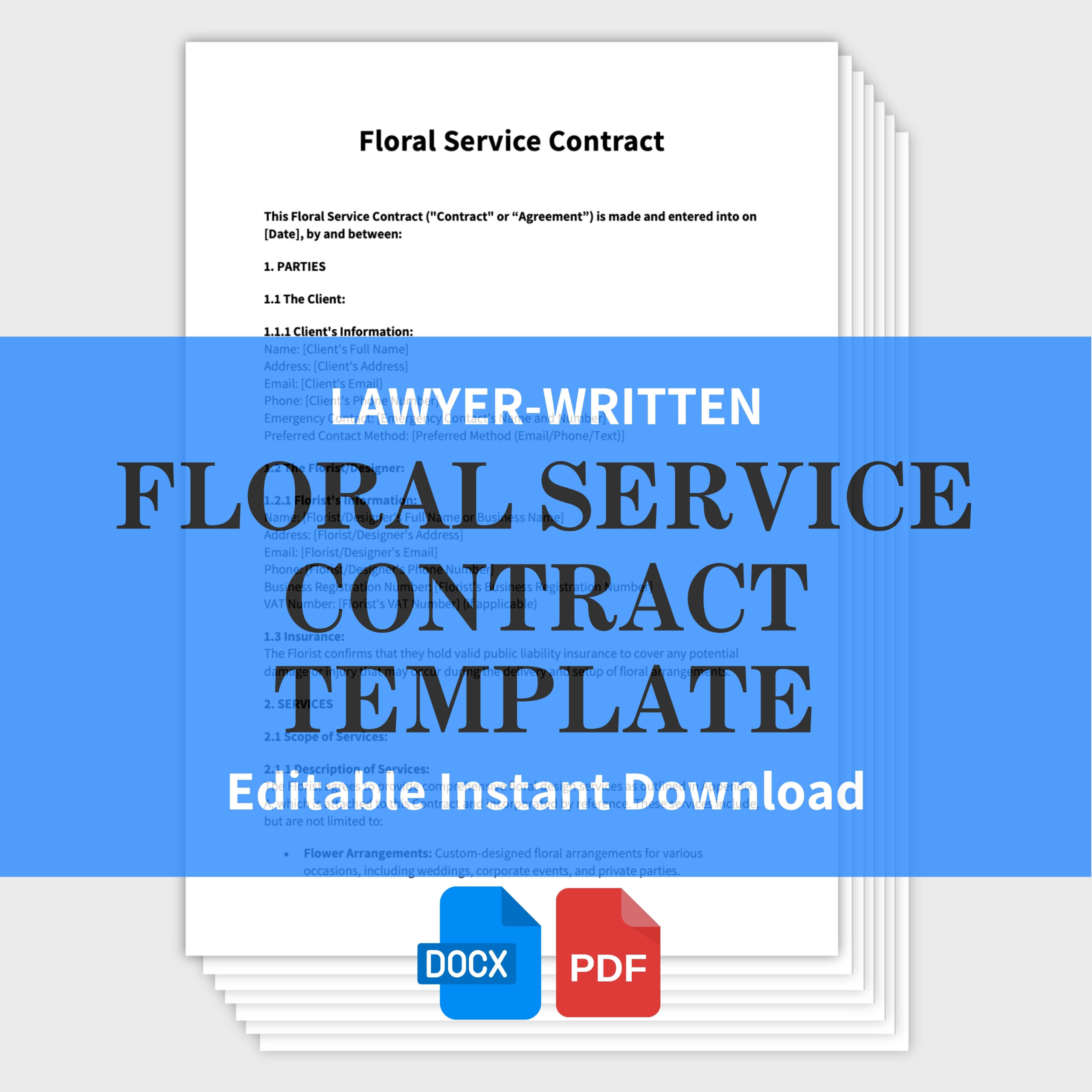 Floral Service Contract Template, Attorney-Written, Editable Instant ...