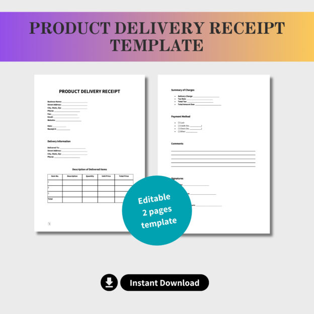 Product Delivery Receipt Template, Attorney-Written, Editable Instant ...