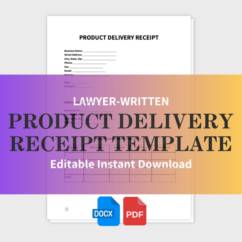 Product Delivery Receipt Template, Attorney-Written, Editable Instant ...
